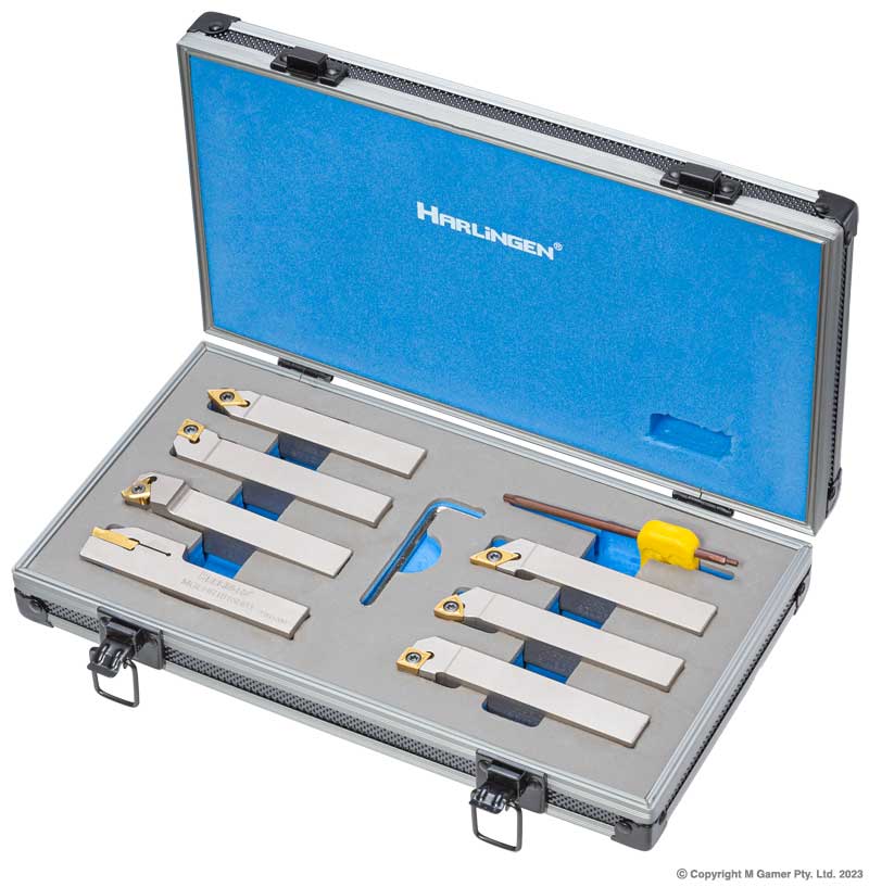 Harlingen Indexable 7 Piece Nickel Plated Carbide Lathe Tool Set - 16mm ...